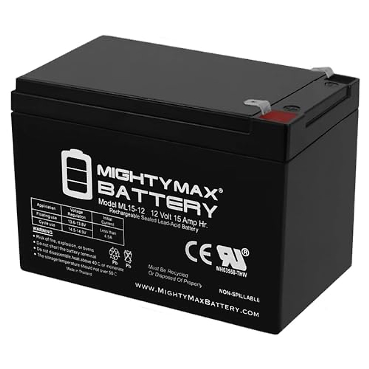 Mighty Max Battery ML15-12 12V 15Ah F2 SLA Replaces FP12120 WP10-12 00801-1460 TR12-12