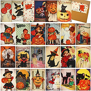 Yinder 24 Pcs Halloween Vintage Cards with 24 Pcs Envelopes 4.1 x 6.1 Inches Retro Greeting Card Funny Halloween Postcards Assorted Happy Fall Note Cards for Classroom Home Business Office Supplies