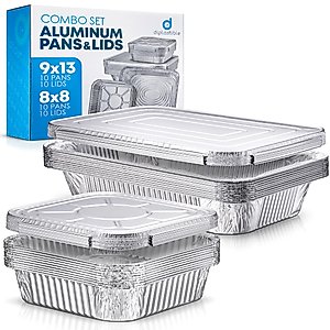 Disposable Aluminum Pans With Lids, 9x13 (10pc) And 8x8 Square (10pc) Combo Set, Disposable Baking and Cake Pan (Pack of 20)