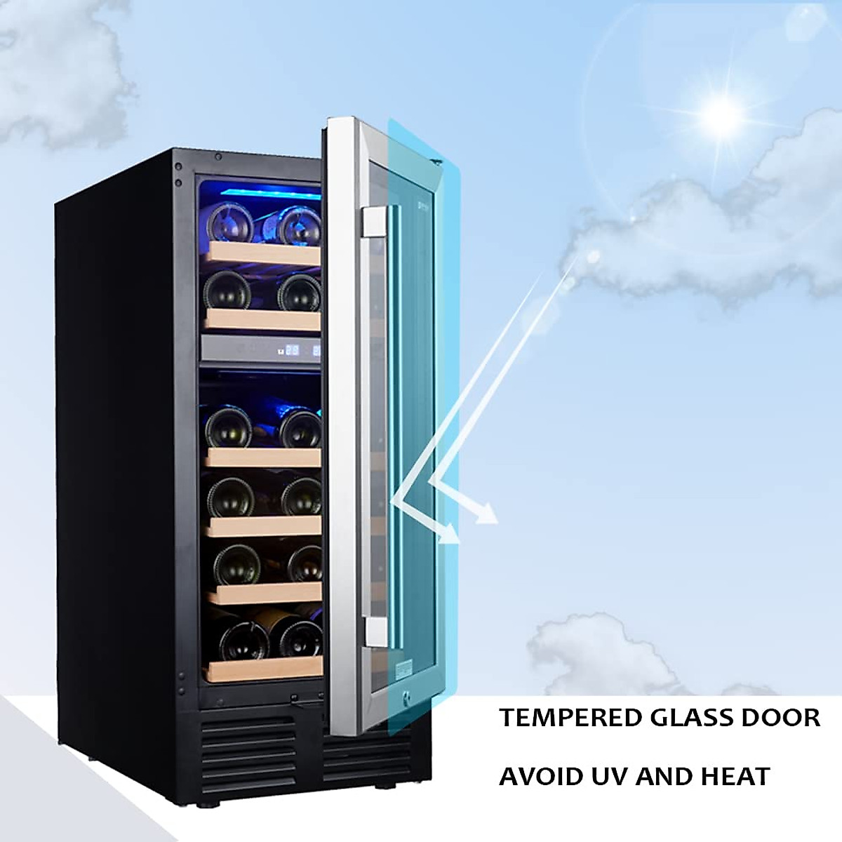 15 Inch Wine Cooler Refrigerators, 28 Bottle Fast Cooling Low Noise and No Fog Wine Fridge with Professional Compressor Stainless Steel, Digital Temperature Control Screen Built-in or Freestanding
