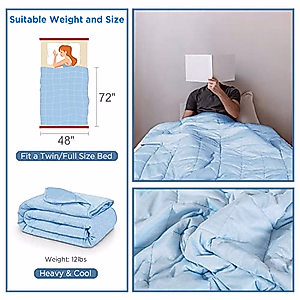 SEDONA HOUSE Cooling Blankets for Hot Sleepers, Cooling Weighted Blanket Absorbs Heat to Keep Body Cool on Warm Nights, Breathable Summer Blanket for Night Sweats (12 lbs, 48" x 72" Twin Size, Blue)