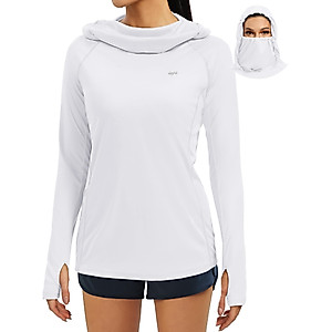 IUGA SPF Shirt Women Sun Protection Clothing UPF 50+ Hoodie with Face Cover UV Hiking Long Sleeve Shirts Lightweight Outdoor White