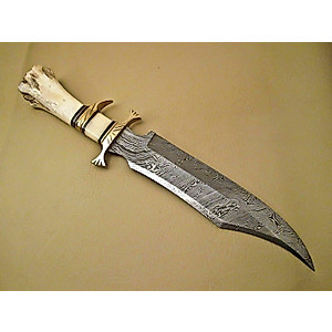 Skokie Knives Custom Hand Made Damascus Steel Hunting Knife Handle Camel Bone