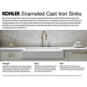 KOHLER K-6486-0 Whitehaven Farmhouse Self-Trimming Undermount Single-Bowl Kitchen Sink with Short Apron, 30 Inch, White