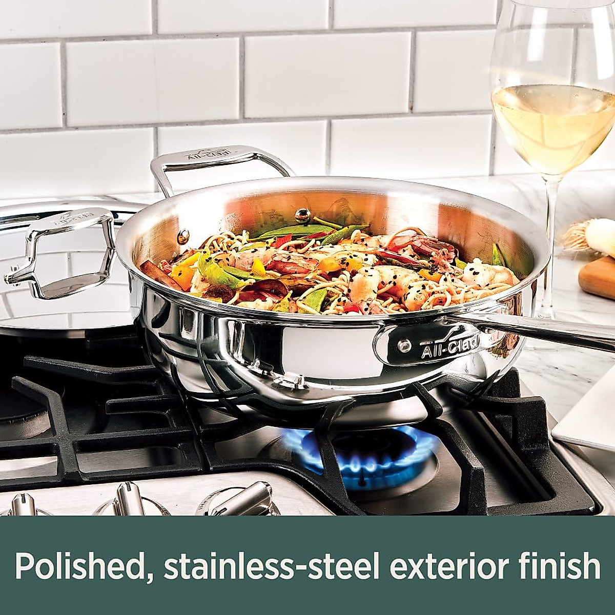 All-Clad Stainless Steel 5-Ply Dishwasher Safe 4 Qt. Essential Pan With Lid