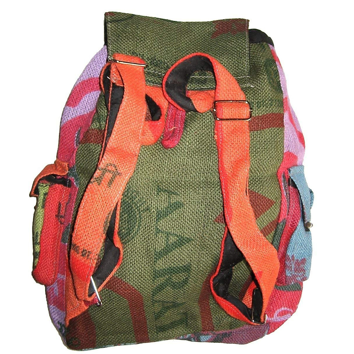 DharmaObjects Lungta Recycled Jute Rice Bag Backpack Hand Made Nepal Multi Color