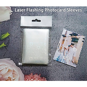 50 Pcs Clear Laser Flashing Card Sleeves for Standard Size Trading Cards, Love Heart Shape Photocard Sleeves for Kpop Photos, Holographic Foil Soft Card Protector 2.5X 3.5 for Photocard,Game Cards