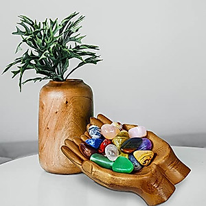 Montex Crystal Display Crarved Hand Shaped Crystal Holder, Crystal Shelf Wooden Key Bowl