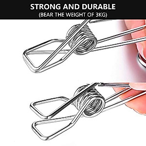 12 Pack 304 Stainless Steel Metal Long Tail Clip with Hooks Clothes Pins Hanging Universal Clips for Kitchen Bathroom Office