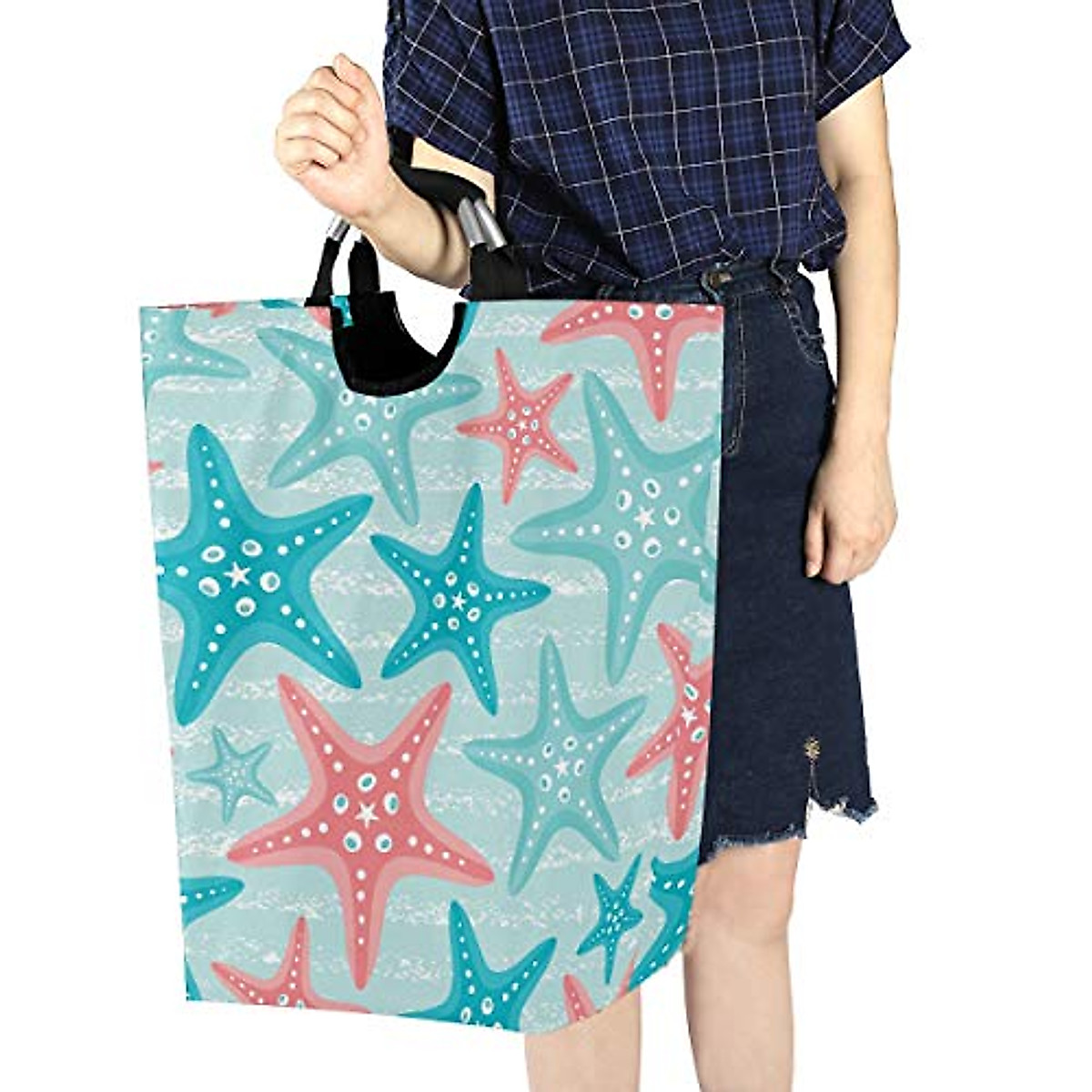 senya Nautical Ocean Starfish Large Storage Basket Collapsible Organizer Bin Laundry Hamper for Nursery Clothes Toys