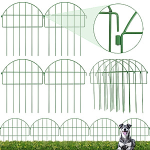Dandat 10 Pack Decorative Garden Fence No Digging Fencing 17 x 13 Inch Animal Barrier Fence Rustproof Metal Wire Panel Border for Dog Rabbit Ground Stakes Defense and Outdoor Patio Yard, Arched, Green