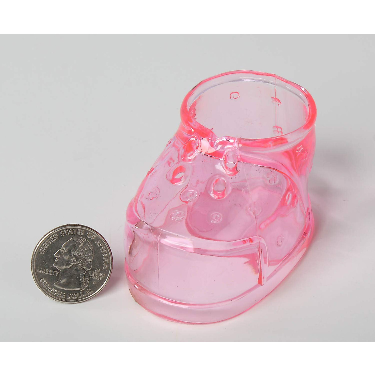 Pack of 24 Clear Pink Plastic Baby Booties Baby Shower Favors - Baby Girl Booties for Baby Shower Decorations and DIY Craft Projects (Size: 3" L x 1-3/4" W)