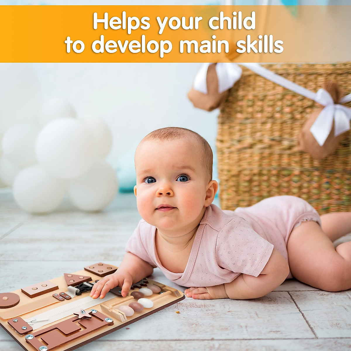 EvoKids Wooden Sorting Stacking Toy Busy Board for Toddlers 3 – Zipper, Buckle in Handmade Activity Board – Plane Car Travel Sensory Montessori Developmental Educational Toys for Boy Girl