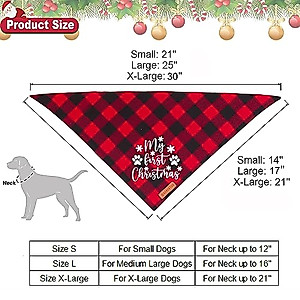 ADOGGYGO Christmas Dog Bandanas 2 Pack, Classic Plaid Xmas Pet Scarf, Premium Cotton Fabric, Multiple Sizes Offered, Dog First Christmas Bandanas for Medium Large Dogs Pets (Large, Style 1)