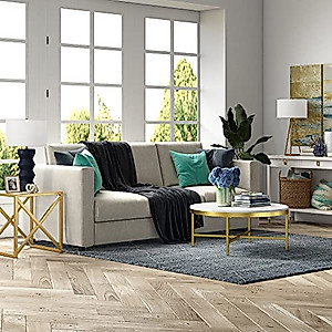 Henn&Hart 36" Wide Round Coffee Table with Faux Marble Top in Brass/Faux Marble, Modern coffee tables for living room, studio apartment essentials