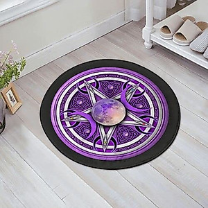 YETTA YANG Purple Wicca Wiccan Moon Fun Indoor and Outdoor Door Round Mat Welcome Mat Non-Slip Home Decoration Mat Housewarming Gift 23.6in 60cm