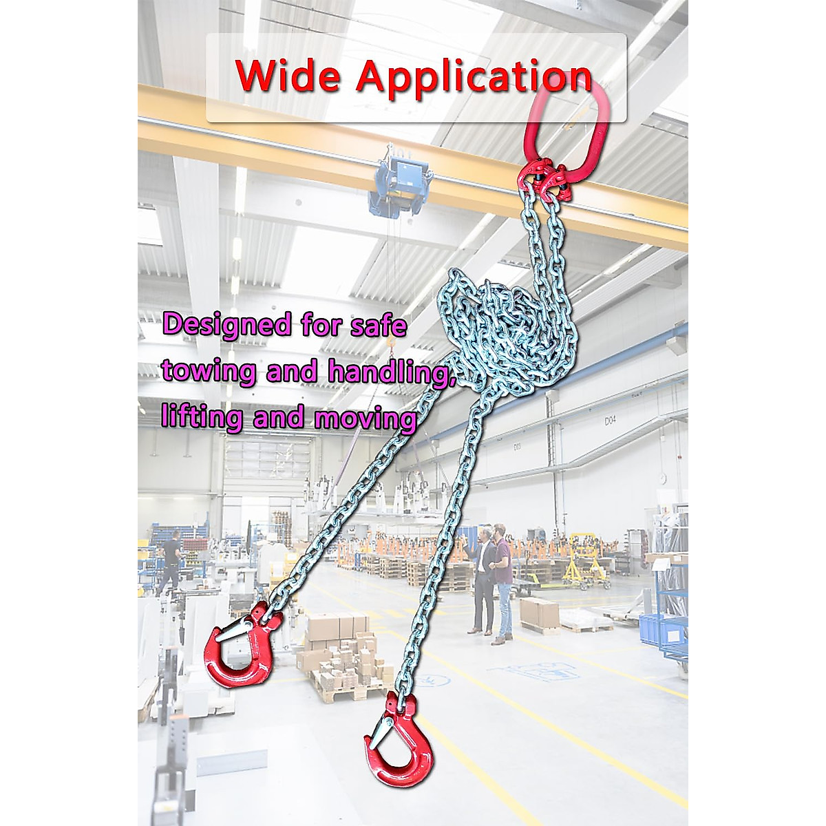 Chain Sling 1/4Inch X 5 Ft 4410lb Double Leg with Sling Hooks and Adjusters Grade 80Alloy Steel Engine Chain Hoist Lifts【2Leg 2Ton】