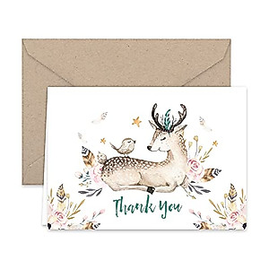 Paper Frenzy Woodland Animals Thank You Note Cards and Kraft Envelopes 24 pack