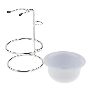 barenx Durable Mens Shaving Kit, Double Sides Safety Shaver Stand Holder + Plastic Soap Bowl Set, As Gift