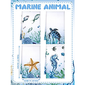 Bencailor 6 Pcs Sea Kitchen Towels Beach Dish Towels Set Turtle Ocean Animal Nautical Hand Towels for Kitchen Decorative Soft Dish Cloths Absorbent Kitchen Tea Towels (Animal Style)