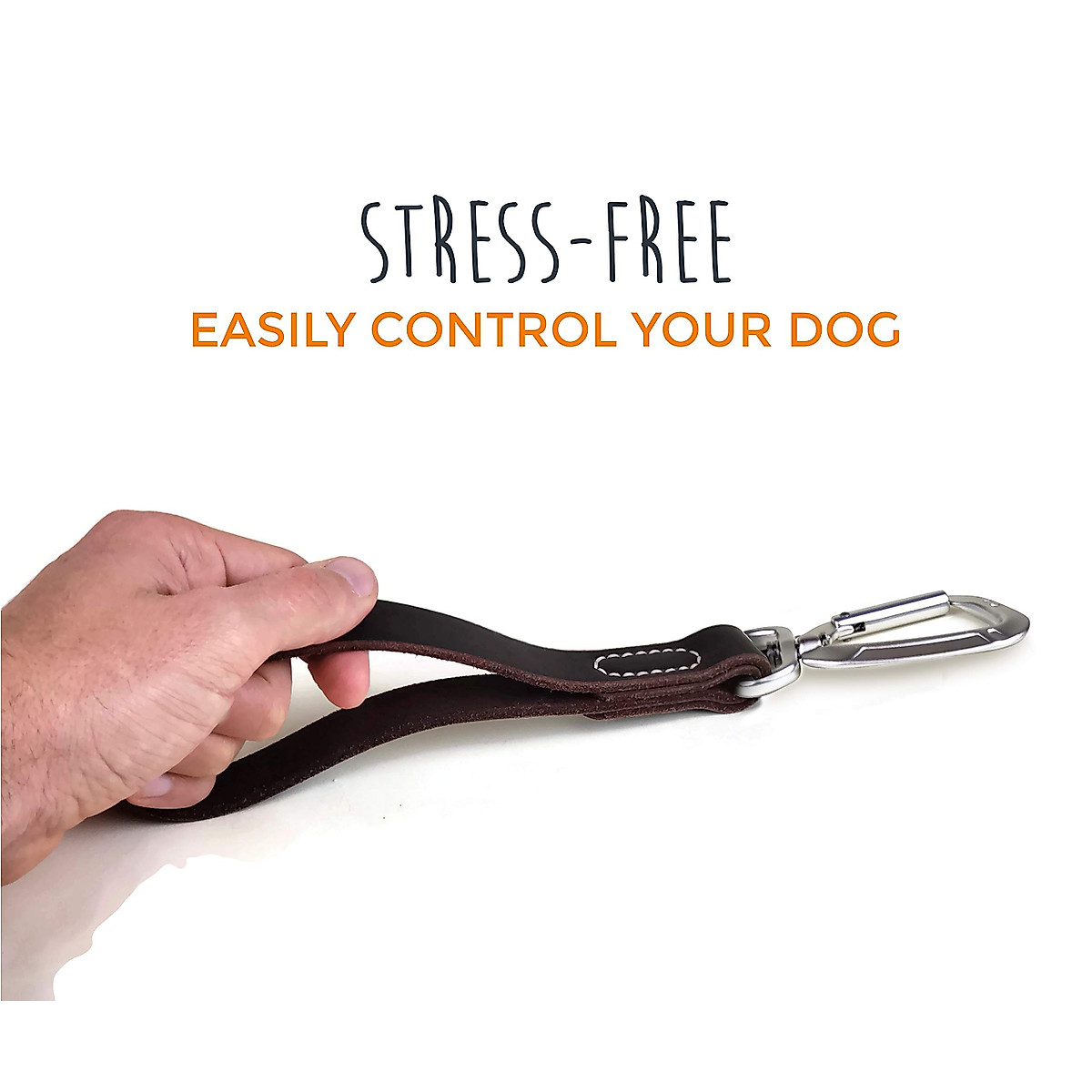 Mighty Paw Short Dog Leash - Training Traffic Lead with Carabiner Clip - Dog Leash Training Lead - Short Slip Lead Dog Leash - Short Lead Dog Training - Dog Carabiner Clip - Brown - 12 Inches