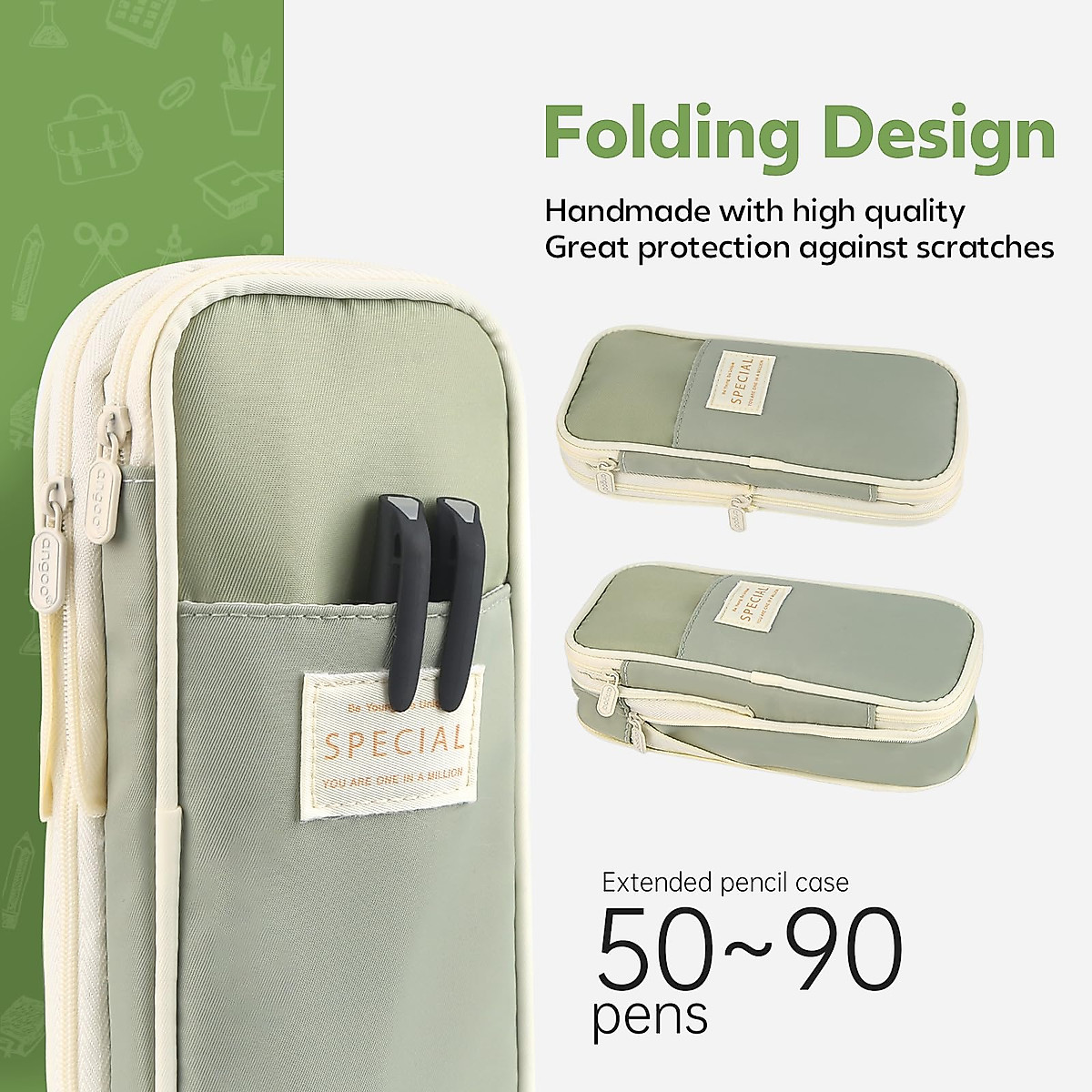 HESEE Pencil Case, Large Capacity Aesthetic Pencil Cases with Durable Zipper, Big Stationery Pencil Pouch for Women & Men, Adults Portable Storage Organizer Bag for College, office, Travel (Green)