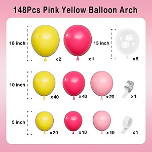 Hot Pink Yellow Balloons Arch Garland Kit-148Pcs Pink Yellow Balloon Garland for Birthday Anniversary Baby Shower Engagement Wedding Retirement Party Decoration