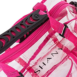 SHANY Clear PVC Makeup Bag - Large Professional Makeup Artist Rectangular Tote with Shoulder Strap and 5 External Pockets - PINK