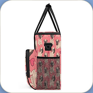 Pink Dog Pugs Puppies Coffee Maker Carring Bag Travel Storage Tote Bag Compatible with Keurig K-Mini or K-Mini Plus Portable Single Serve Coffee Brewer Case with Pockets for K-cup Pods