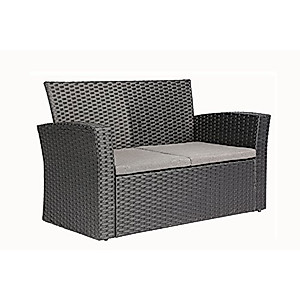Baner Garden 4 Pieces Outdoor Furniture Complete Patio Cushion Wicker P.E Rattan Garden Set, Full, Black