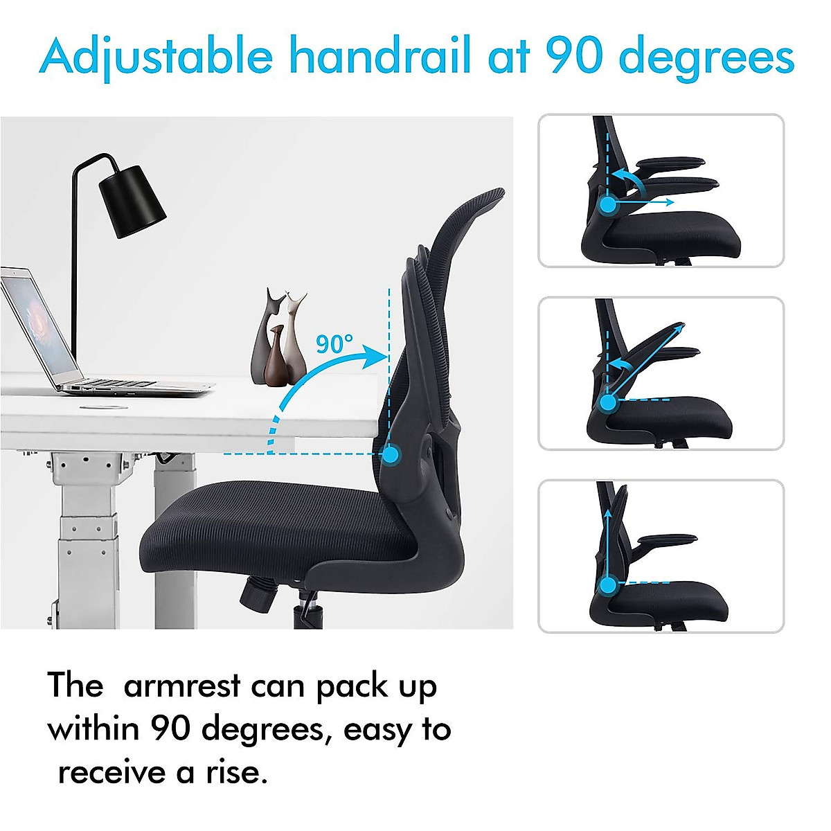 FelixKing Office Chair, Ergonomic Desk Chair with Adjustable Height, Swivel Computer Mesh Chair with Lumbar Support and Flip-up Arms, Backrest with Breathable Mesh (Black)