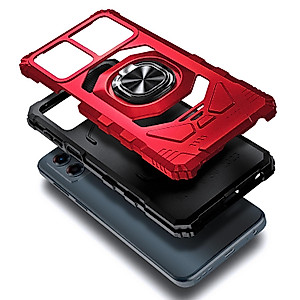 NZND Case for OnePlus Nord N30 5G / CE 3 Lite with Tempered Glass Screen Protector (Maximum Coverage), Full-Body Protective [Military-Grade], Magnetic Car Ring Holder Cover (Red), NZNDN305GLM