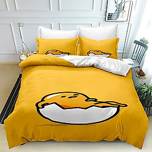 SSPENT The Anime Printed Duvet Quilt Cover Gudetama Bedding Sets 1 Bed Cover and 2 Pillowcases for Kids Teenagers Adult