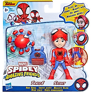 Spidey and His Amazing Friends Marvel Hero Reveal 2-Pack, 4-Inch Scale-Action Figures,-Mask Flip Feature, Spidey and Trace-E, 3 and Up