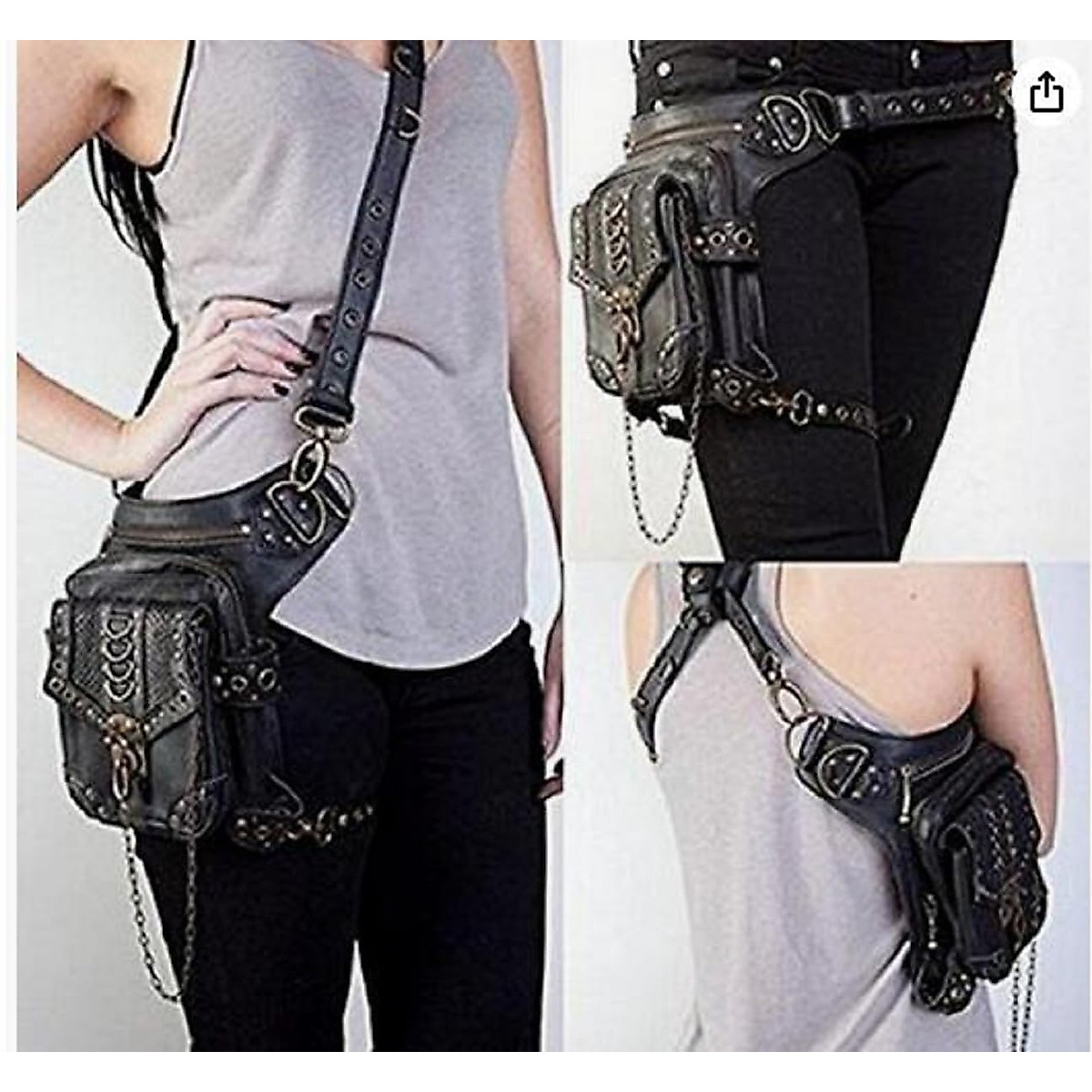 Wendingstan Rock Leather & Vintage Gothic Retro Steampunk Handbag Victorian Style Shoulder Waist Bag Black, Medium