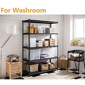 Kilyssa 72" H Storage Shelving Unit, 5-Tier Adjustable Heavy Duty Garage Shelves Metal Organizer Utility Rack, Black, 31.5" L x 16" W x 72" H for Kitchen Pantry Basement Bathroom Laundry
