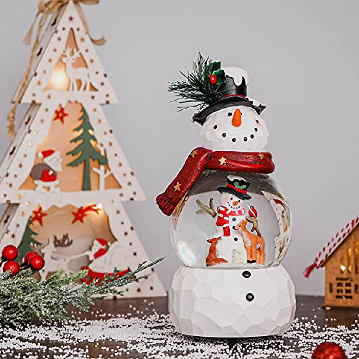 Topadorn Christmas Water Glass Snow Globes with Snowflakes Snow Globe,Music Box Holiday Decorative, Snowman