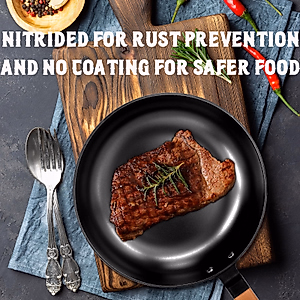 Cast Iron Frying Pan 11 Inch Nitriding Treatmentwith Wooden Handle Uncoated Process Frying Pan No Rust Healthy Cooking