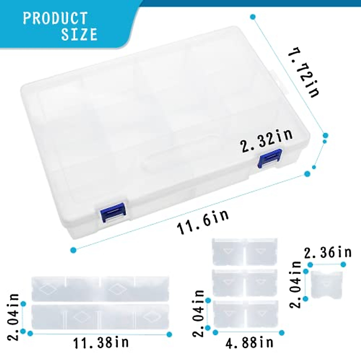 Gefischtter 2pcs Fishing Tackle Box,Tackle Boxes Organizer with Removable Dividers Clear Transparent Storage Trays for Fishing Lures,Baits,Hooks