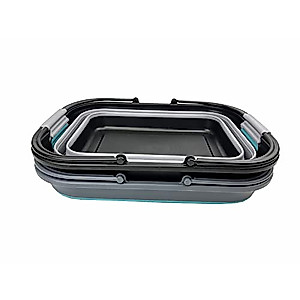 SAMMART 29L (7.6 Gallons) Set of 2 Collapsible Tub with Handle - Portable Outdoor Picnic Basket/Crater - Foldable Shopping Bag - Space Saving Storage Container (Alloy Grey + Crystal Blue)