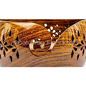 Solid Wood Handicrafts Handmade Wooden Yarn Bowl - Rosewood Crafted Beautiful Yarn Bowl For Knitting and Crochet Yarn (Small - 6 x 6 x 3)