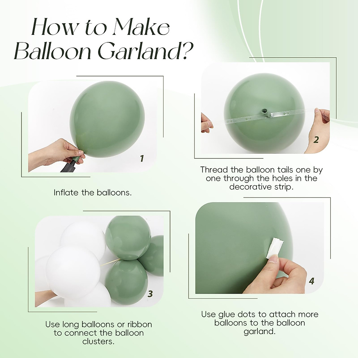 147pcs Sage Green Balloon Arch Kit, Sage Green and Gold White Balloons for Wedding Engagement Anniversary Bridal Shower Baby Shower Birthday Party Decorations