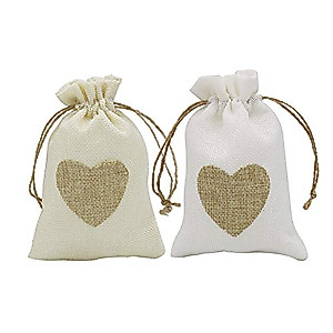 HRX Package Small Burlap Heart Gift Bags with Drawstring, 20pcs Jute Cloth Favor Pouches for Wedding Shower Party Christmas Valentine's Day DIY Craft (3.9 x 5.7 inches)
