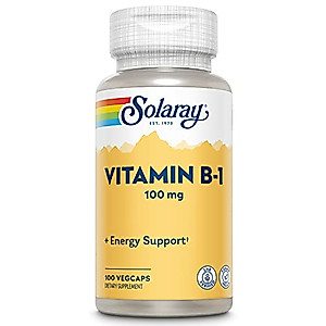 SOLARAY Vitamin B-1 100 mg | Healthy Energy Metabolism, Skin, Brain, Heart & Nervous System Support | 100 VegCaps