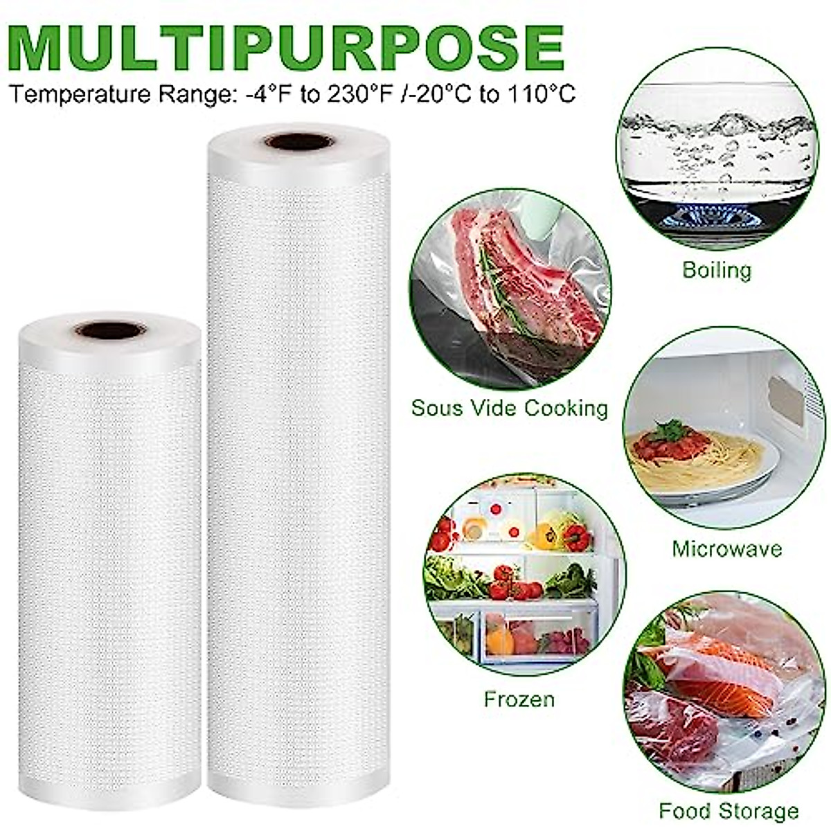Patelai 6 Pack Clear Vacuum Sealer Bags 3 Rolls 11'' x 50'' and 3 Rolls 8'' x 50'' Sous Vide Meal Prep Vacuum Sealer Bags Rolls Puncture Prevention Commercial Grade Seal Bags for Food Cooking Storage