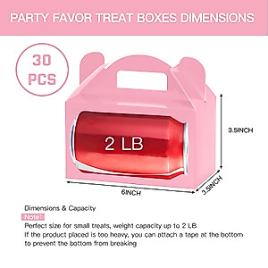 MOORAY 30 Pack Treat Boxes Candy Boxes Gable Boxes Party Favor Boxes with Handles Goodie Boxes Paper Gift Boxes for Kids Birthday Party Baby Shower Wedding Halloween Christmas(Pink)