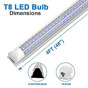 SHOPLED LED Shop Light 4FT, 45W 5850LM 6000K Cool White, Linkable T8 LED Light Fixtures, D-Shaped T8 LED Tube Lights, High Output, Clear Cover, 4 Foot LED Shop Lights for Garage, 4 Pack