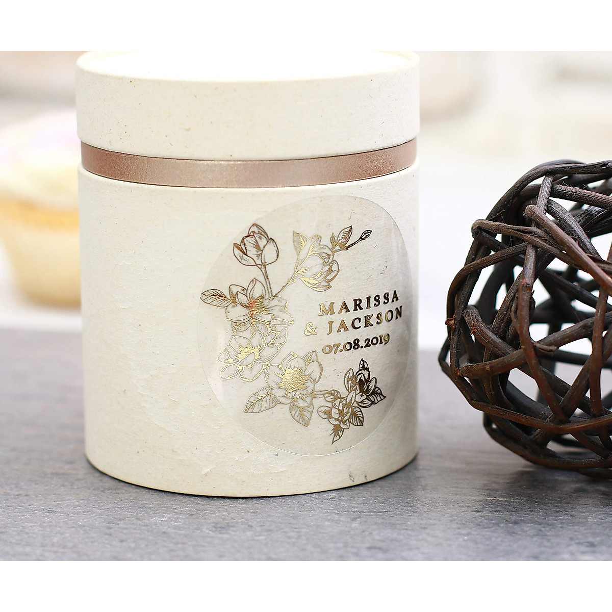 XOXOKristen Custom Wedding Stickers for Favors, Clear Wedding Envelope Seals, Gold Wedding Stickers for Favors, Personalized Floral Rose Gold Wedding Favors Stickers Labels, Custom Name Stickers