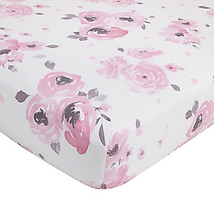 NOJO Dreamer Watercolor Floral 8 Piece Nursery Crib Bedding Set, Rose/Pink/White