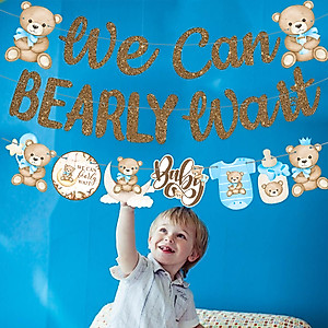 We Can Bearly Wait Banners Bear Baby Shower Banner Teddy Bear Baby Shower Decorations 3PCS We Can Bearly Wait Baby shower Decorations for Boy Bear Birthday Party Supplies
